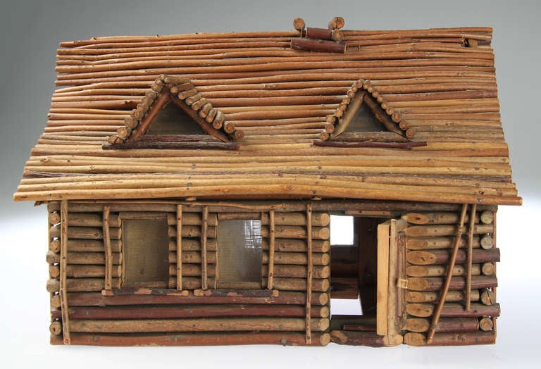 Folk Art Twig " Log Cabin" Home at 1stDibs