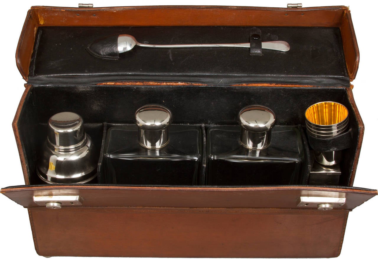 Portable Bar Set in a Leather Case at 1stDibs