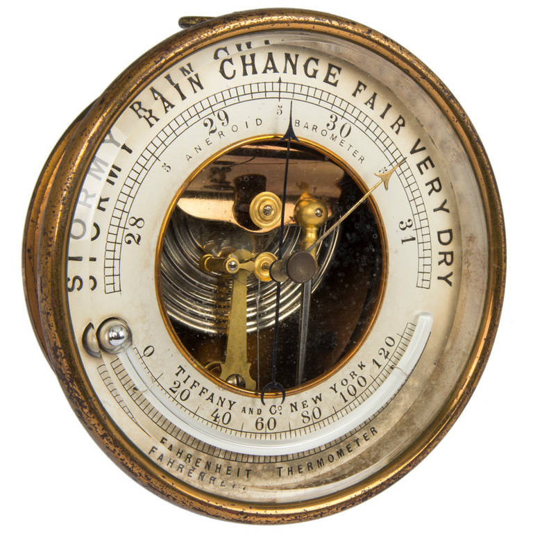 Tiffany Brass and Led Crystal Thermometer and Barometer at 1stDibs