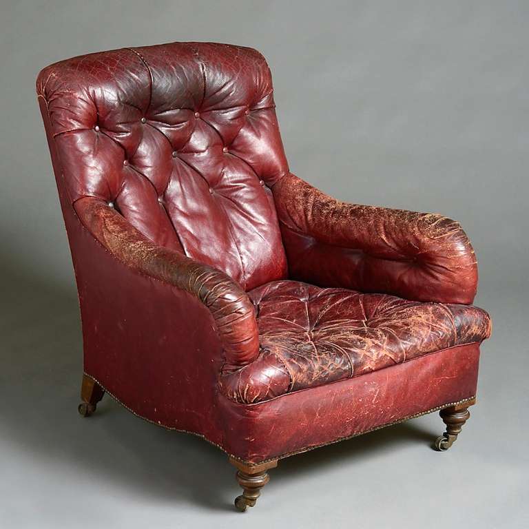 A Pair of Victorian Library Chairs, Original Leather Upholstery, circa ...