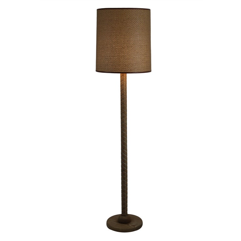Cerused Oak Floor Lamp with Matelasse Carving For Sale at 1stDibs