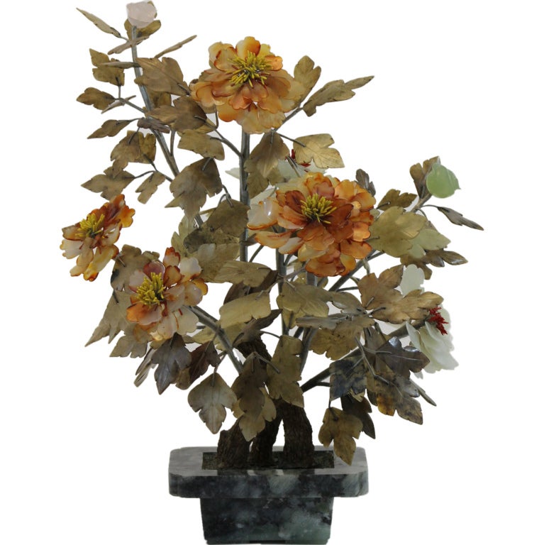 Chinese Jade, carnelian and rose quartz flower tree at 1stDibs