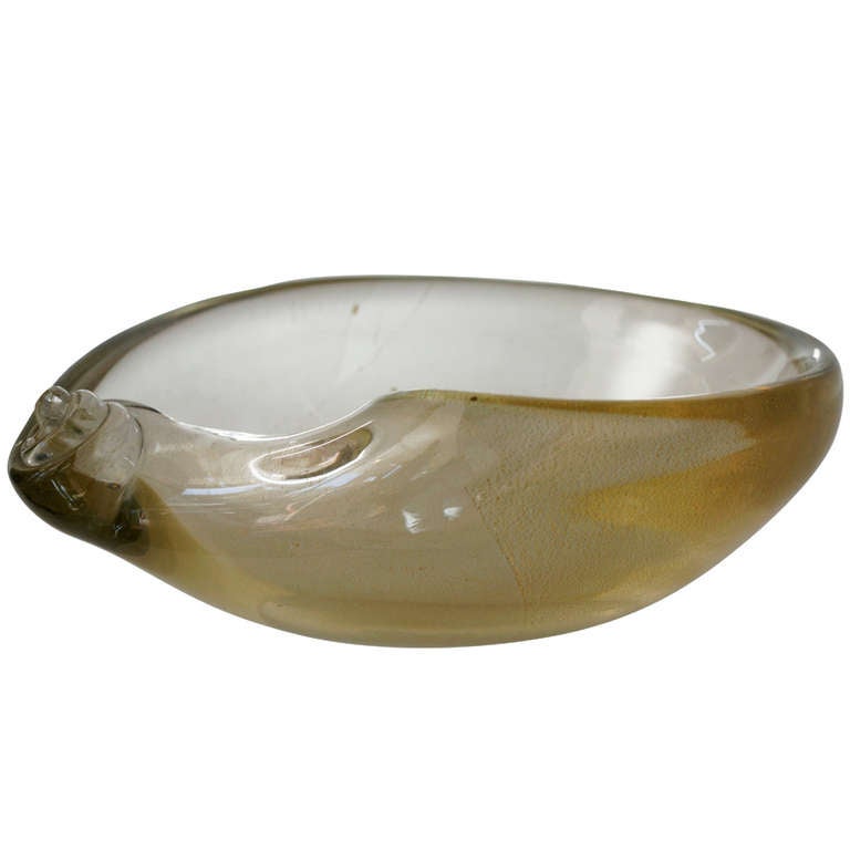 1950s Murano Glass Sea Shell-Shaped Bowl with Gold Speckle at 1stDibs