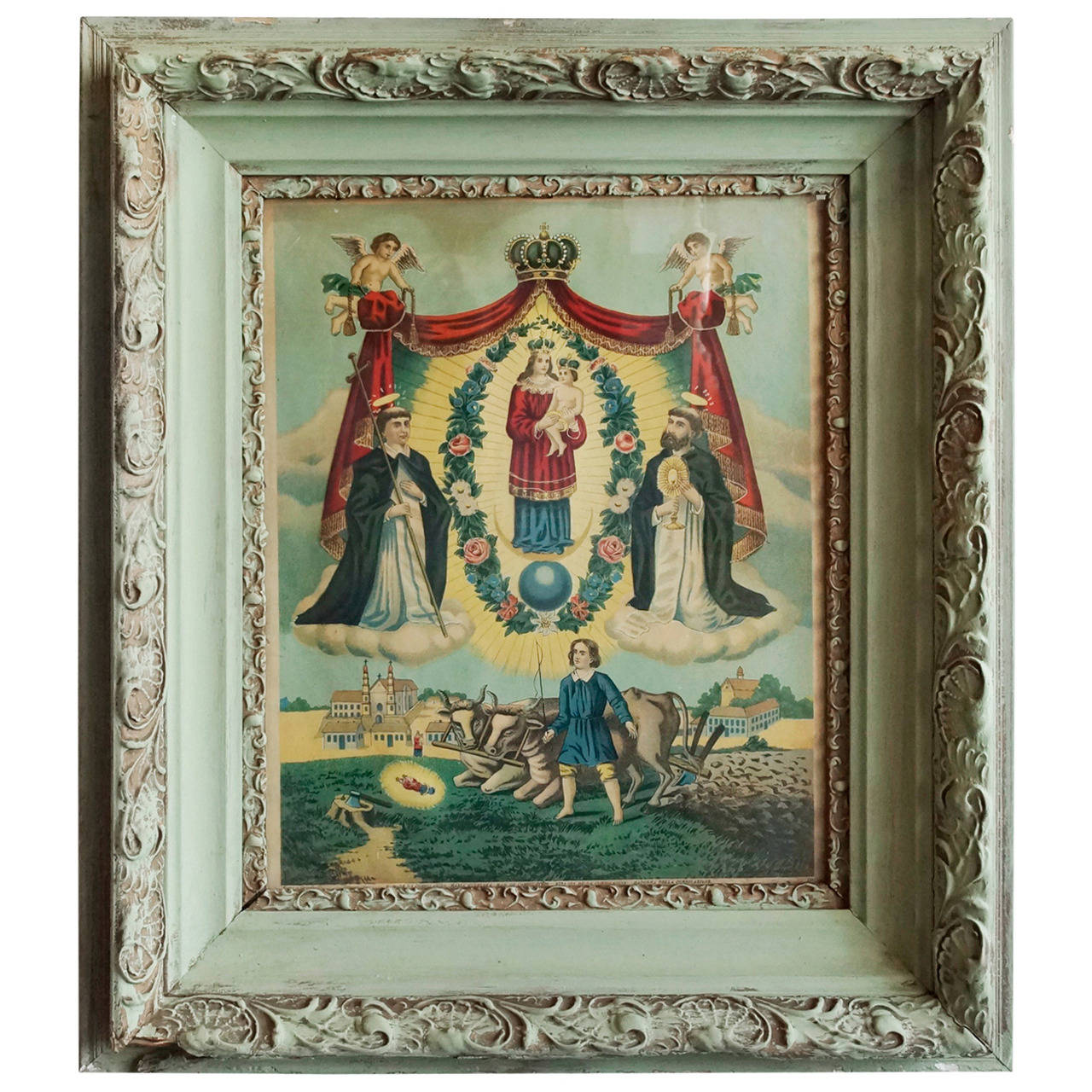 Large Antique Roman Catholic Bookplate, Framed at 1stDibs