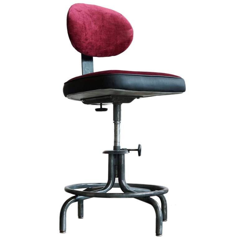 Vintage Drafting Stool with Back by Royal Metal, Refinished at 1stDibs