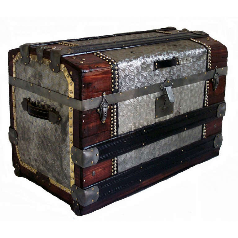 Antique Trunk, Zinc Clad Curve-Top, circa 1870's at 1stDibs