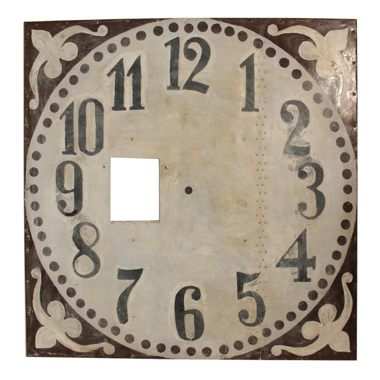 1880's Hand Painted German Metal Clock Face For Sale at 1stDibs