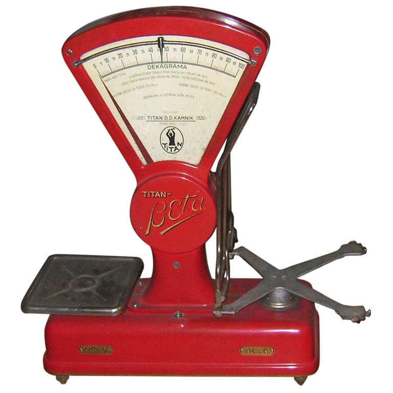 Mid Century Modern Weight Scale in Vivid Red For Sale at 1stDibs