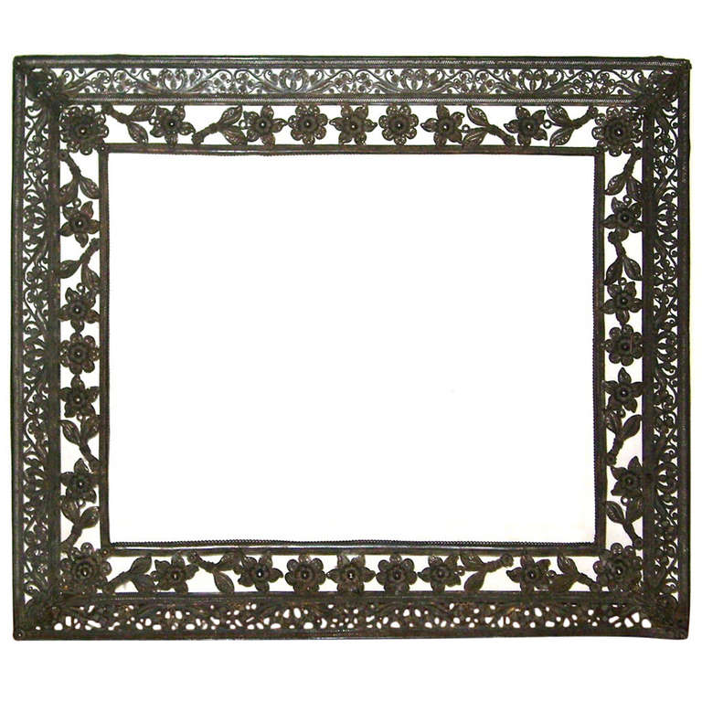 Large Antique Silver Filigree Frame Attr Oscar Bach For Sale at 1stDibs
