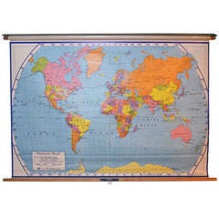 Map of the World on retractable roller at 1stDibs | retractable world ...