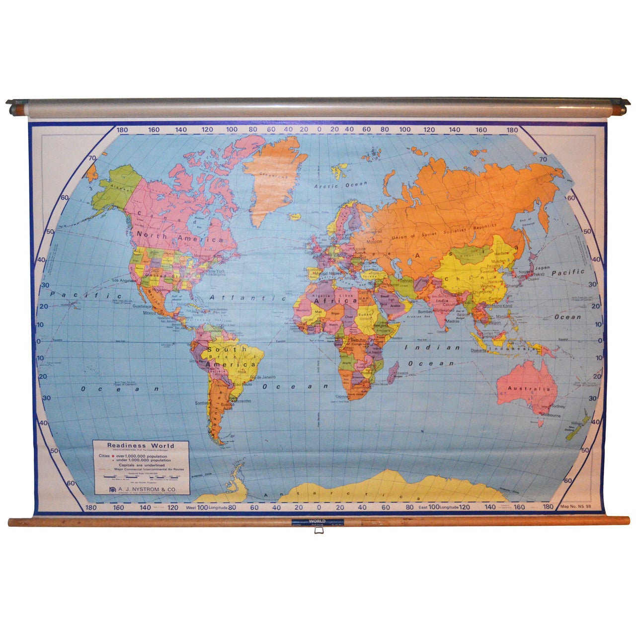 Map of the World on retractable roller at 1stDibs | retractable world ...