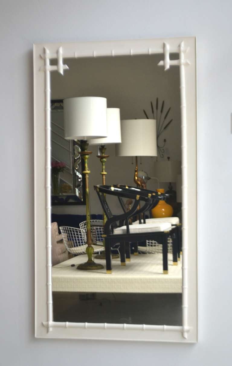 White Lacquered Faux Bamboo Wall Mirror at 1stDibs