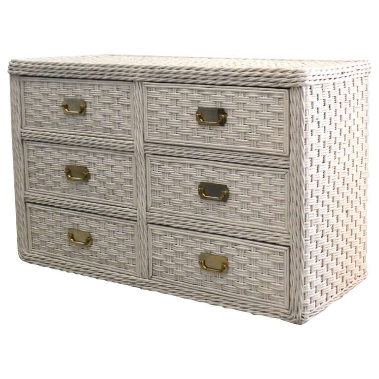 White Lacquered Rattan Chest at 1stDibs