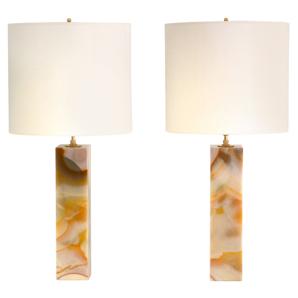 Pair of Onyx Table Lamps at 1stDibs