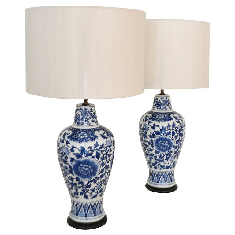 Pair of Blue and White Porcelain Table Lamps at 1stDibs