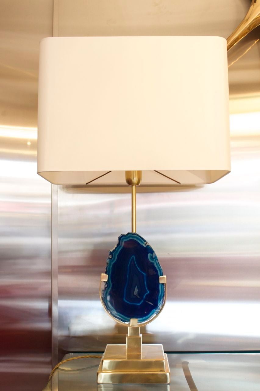 Pair of Blue Agates Table Lamps Attributed to Willy Daro at 1stDibs