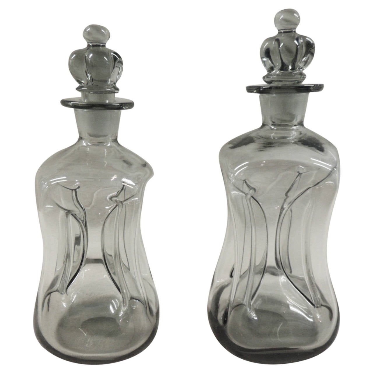 Pair of Pinched Vintage Holmegaard Deco Decanters at 1stDibs