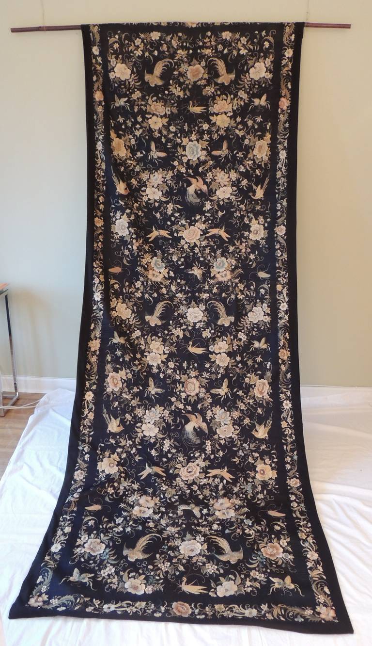 Large Scale Black and Gold Chinese Embroidery Silk Altar Cloth or Wall ...