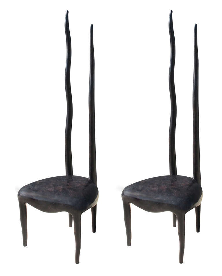 A Pair of 1980s Sculptural Tortoise Shell Veneer Dining Chairs by R&Y ...
