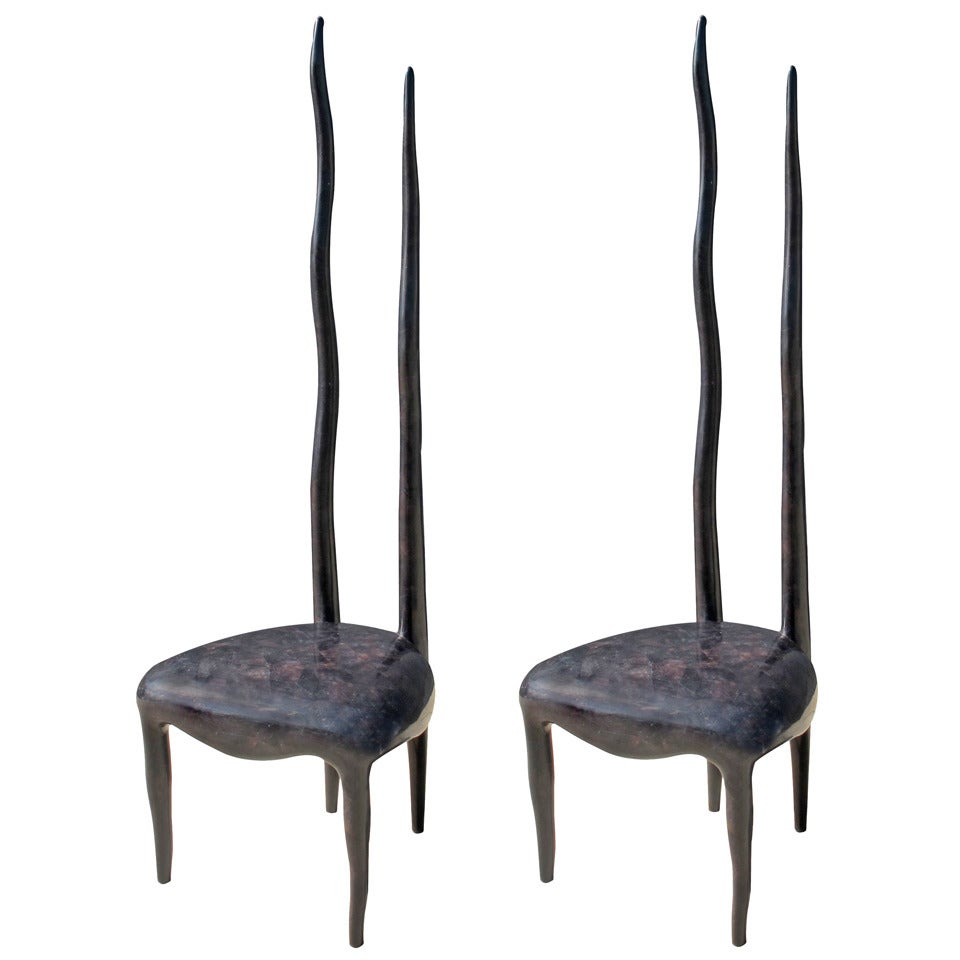 A Pair of 1980s Sculptural Tortoise Shell Veneer Dining Chairs by R&Y ...