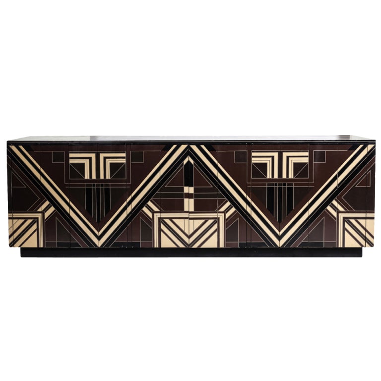 A Rare 1970s Deco Server with Geometric Lacquer Detailing at 1stDibs
