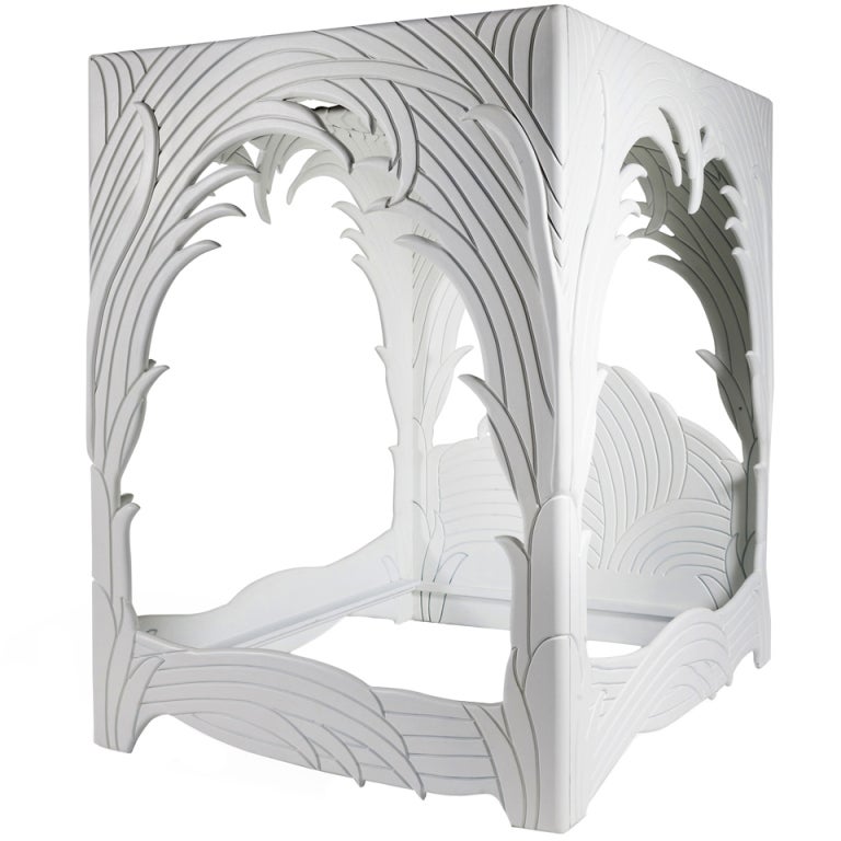 A 1980s Ornately Carved Wood Canopy Bed by Phyllis Morris For Sale at ...