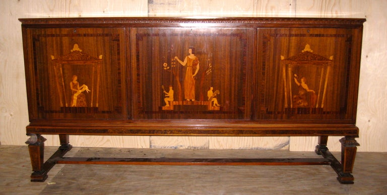 Elegant Figural Swedish Grace Inlaid Buffet-Sideboard by Mattson and ...