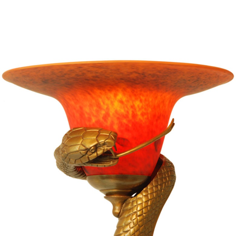Edgar Brandt Style Bronze Snake Floor Lamp For Sale at 1stdibs