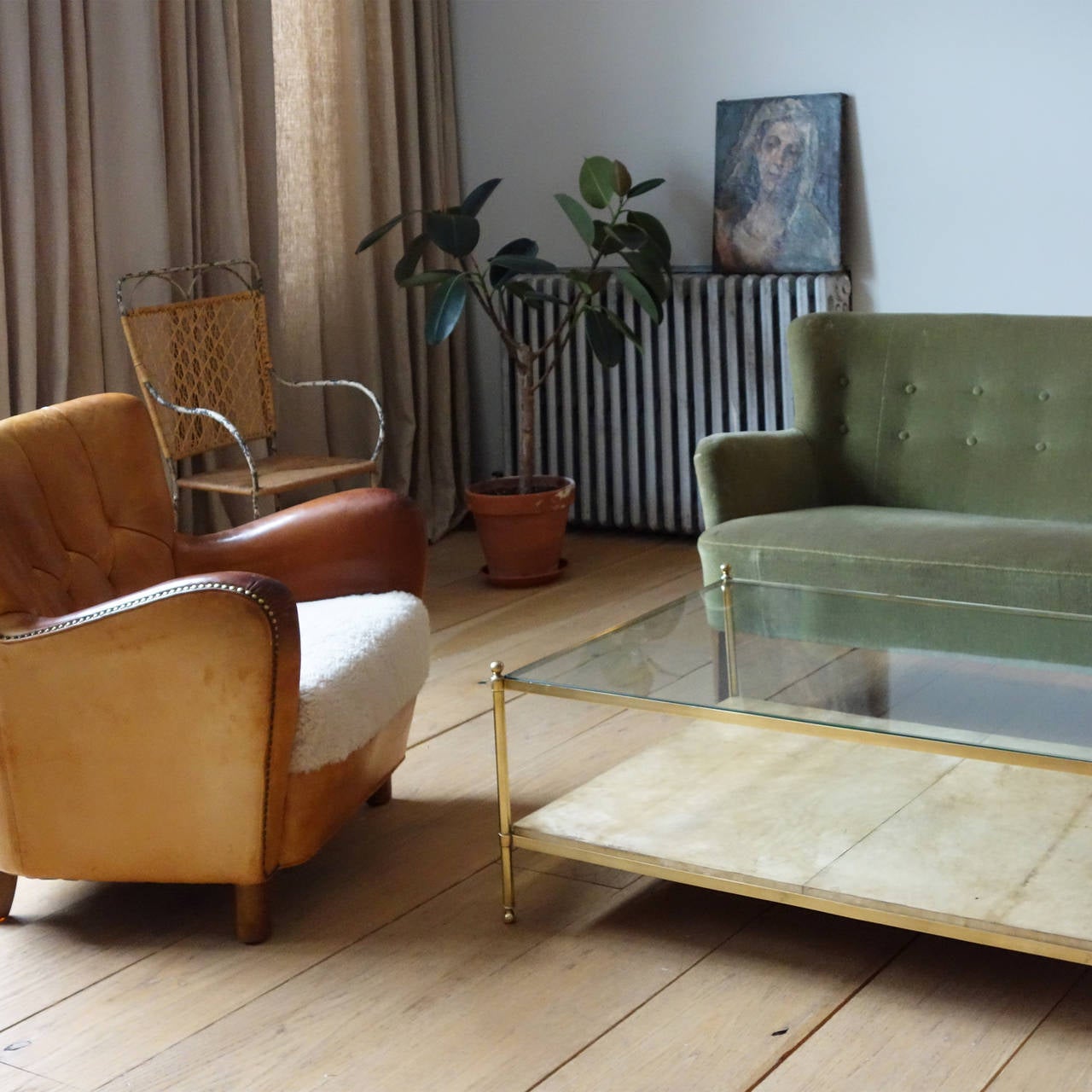 Large Brass and Parchment Coffee Table at 1stDibs