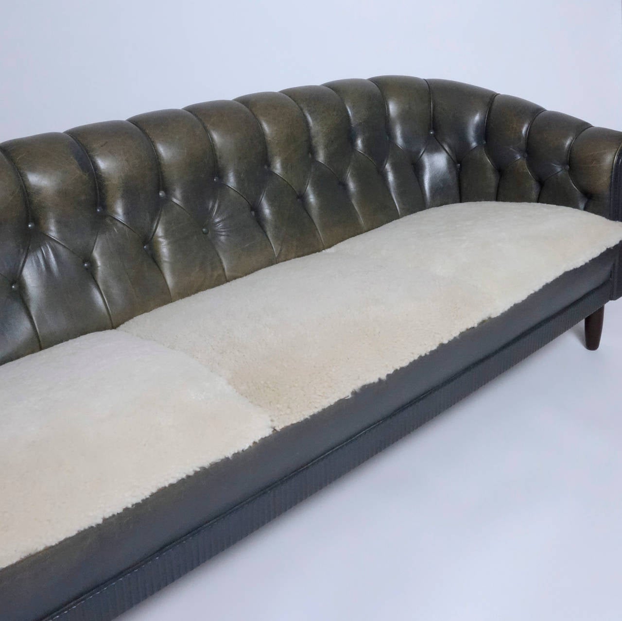 Danish Leather and Shearling Chesterfield Sofa at 1stDibs | shearling sofa