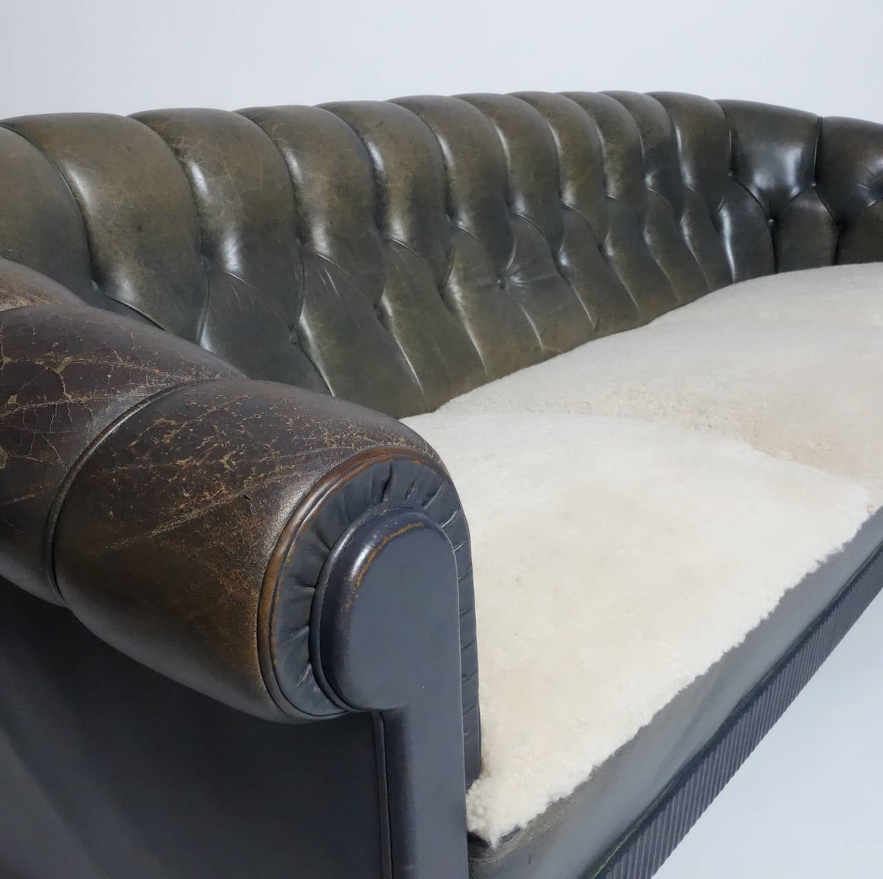 Danish Leather and Shearling Chesterfield Sofa at 1stDibs | shearling sofa