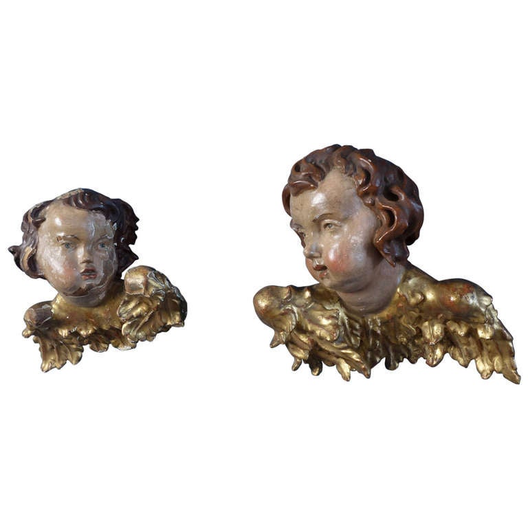 Polychrome and Gilt Bavarian Winged Putti Heads at 1stDibs