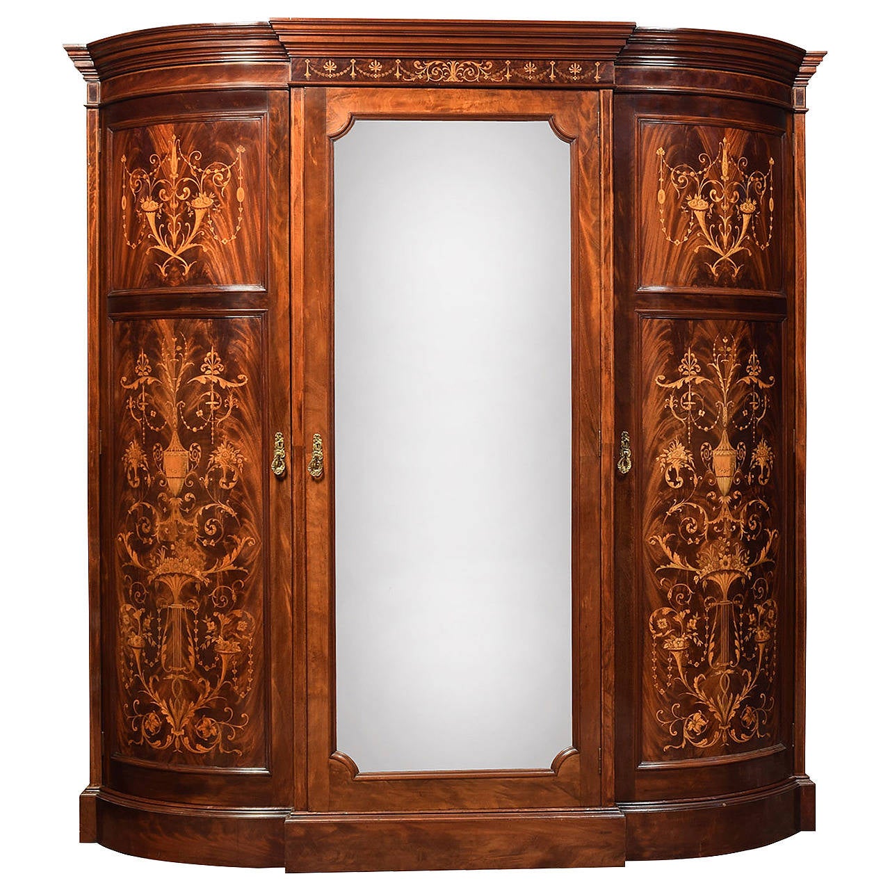 Mahogany Three-Door Inlaid Wardrobe by Maple and Co. at 1stDibs