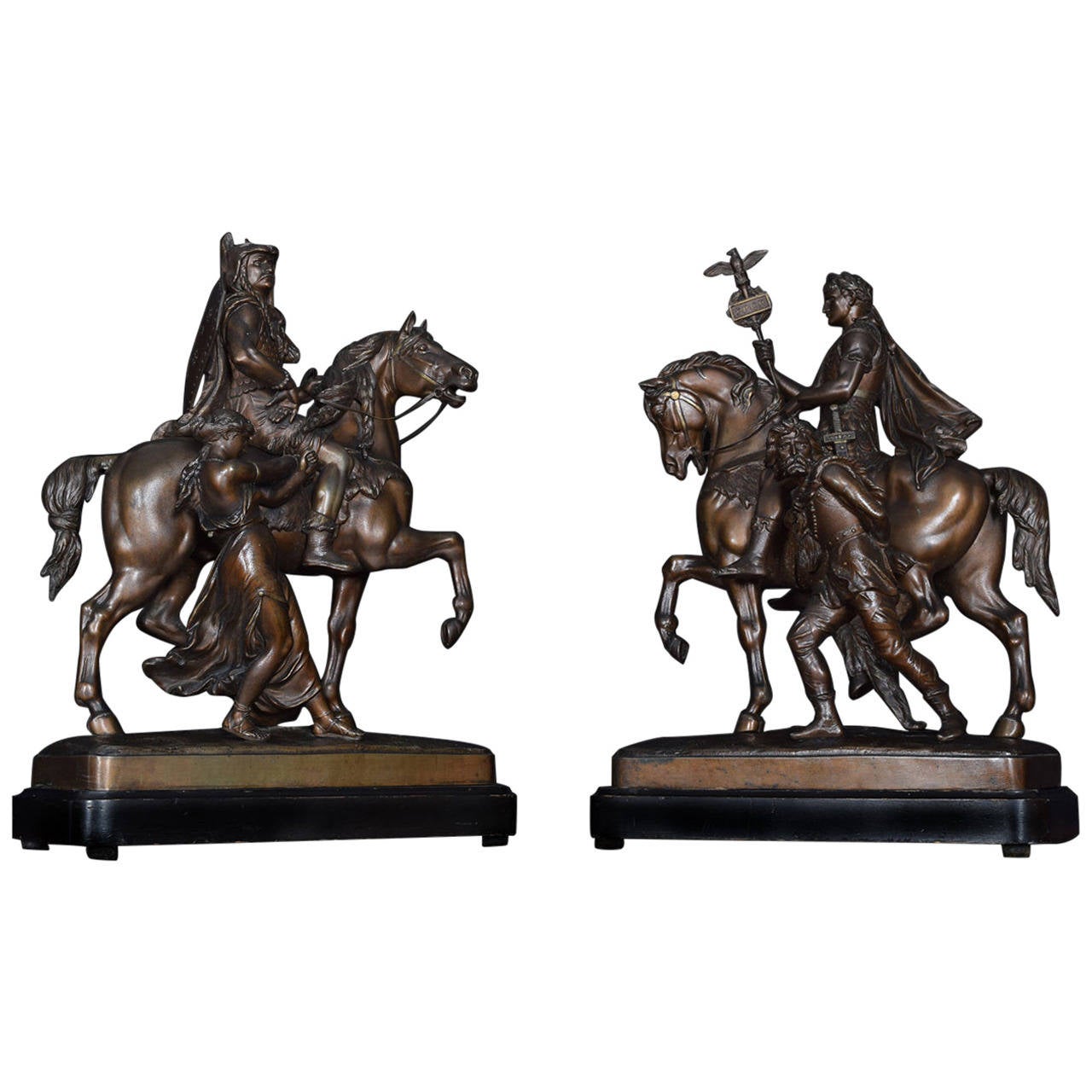 Large Pair of Late 19th Century Bronzed Spelter Figures on Horseback at ...