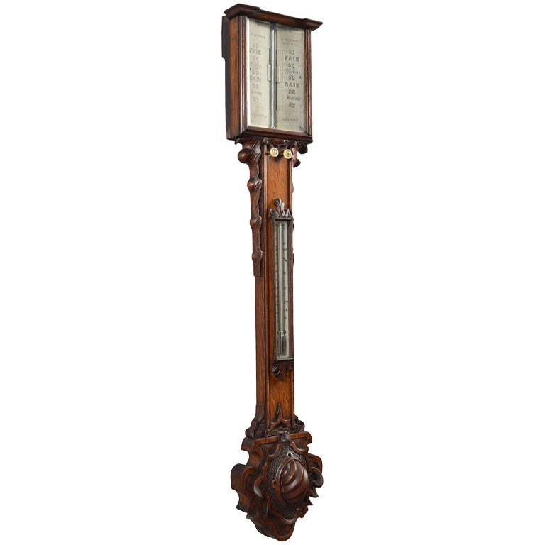 Victorian Oak Cased Stick Barometer and Thermometer at 1stDibs