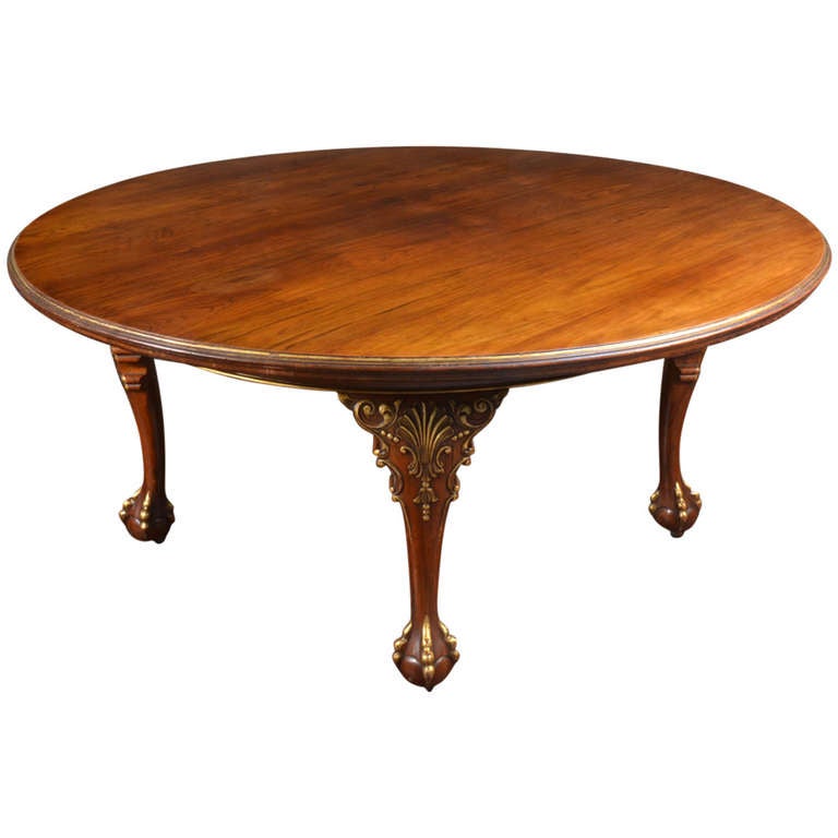 Large Walnut Round Hall or Dining Table at 1stdibs