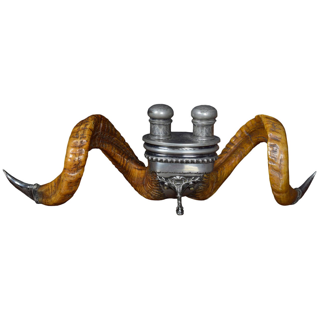 Rare English Ram's Horn with Silver Plate Inkwell by Walker and Hall at ...