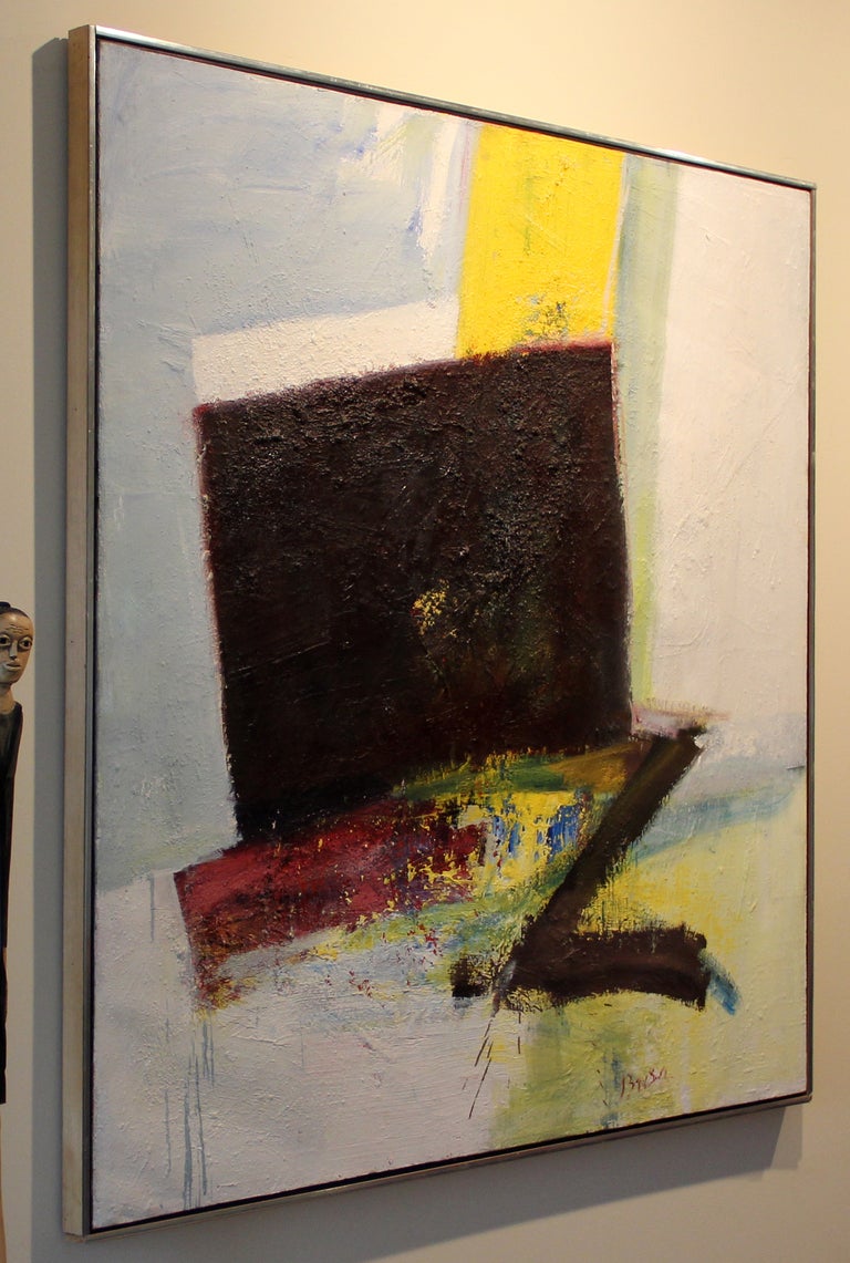 Peter Busa Mid-Century Abstract Oil on Canvas dated 1958 "Green Based ...
