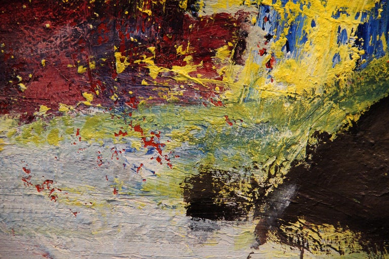 Peter Busa Mid-Century Abstract Oil on Canvas dated 1958 "Green Based ...