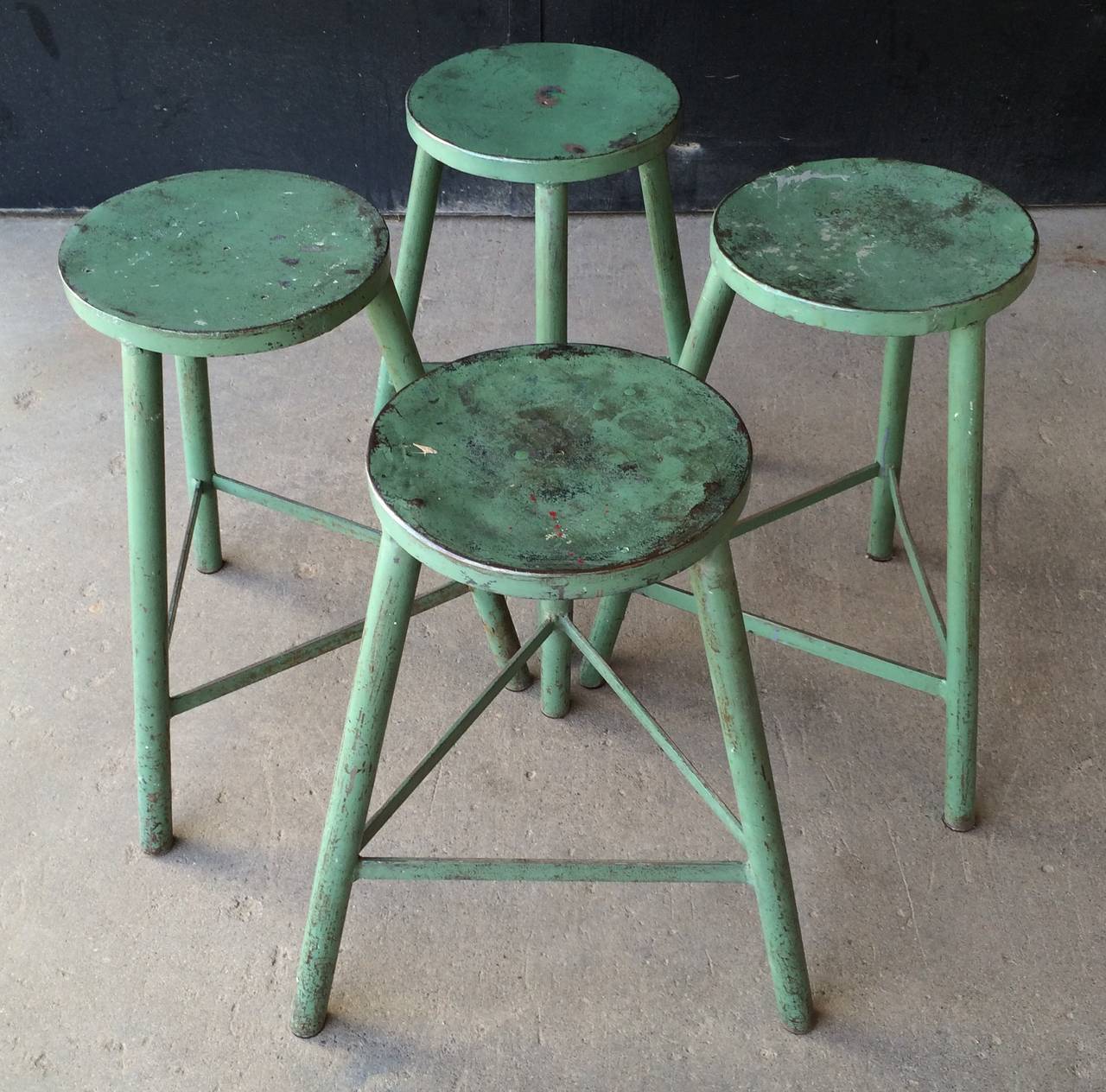 Vintage Industrial Metal Stools with Original Paint For Sale at 1stDibs