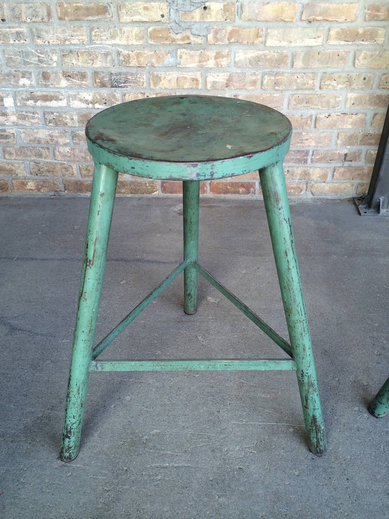 Vintage Industrial Metal Stools with Original Paint For Sale at 1stDibs