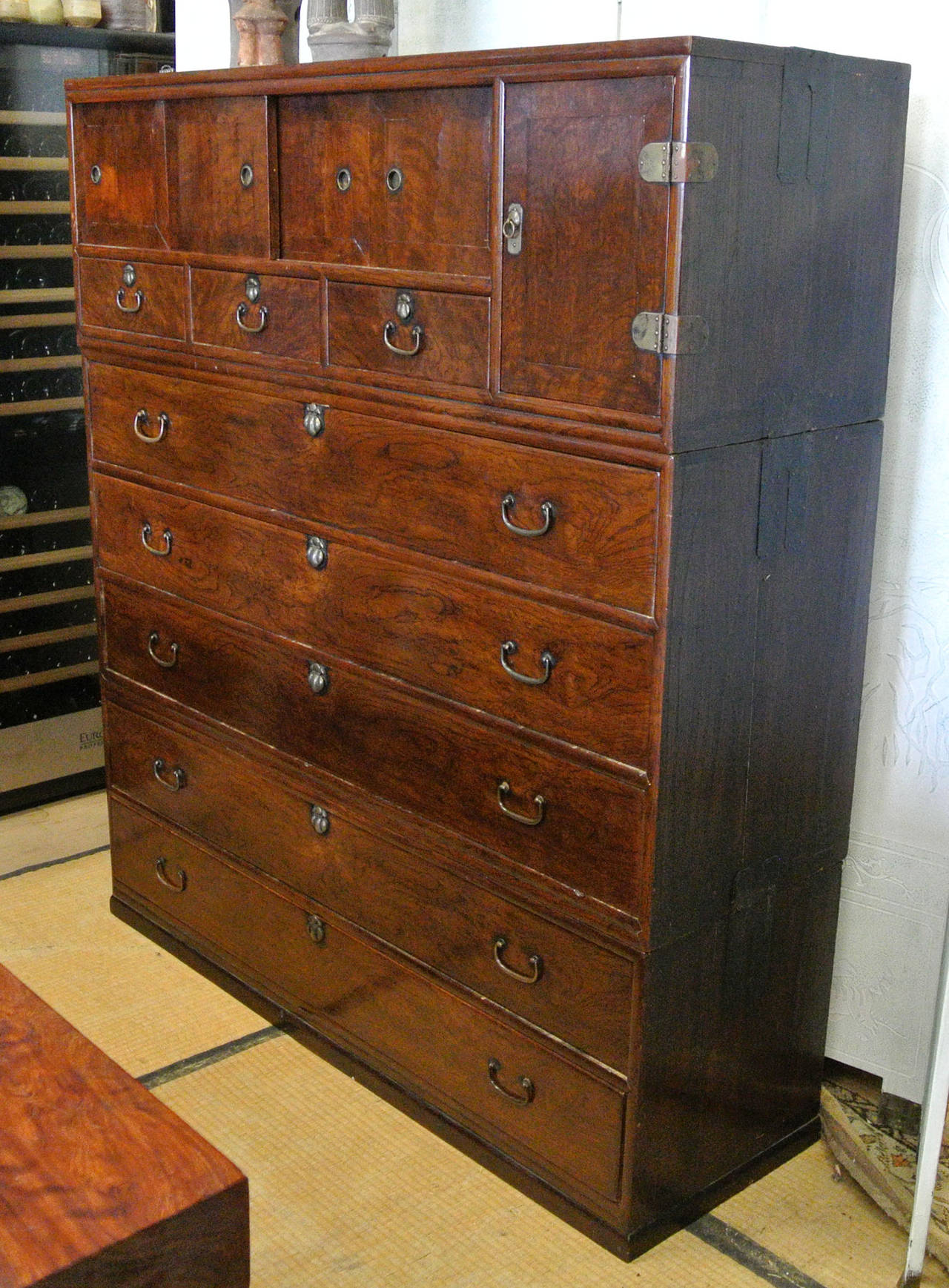 Antique Meiji Exotic Wood Japanese Sendai Tansu Samurai Clothing Chest ...