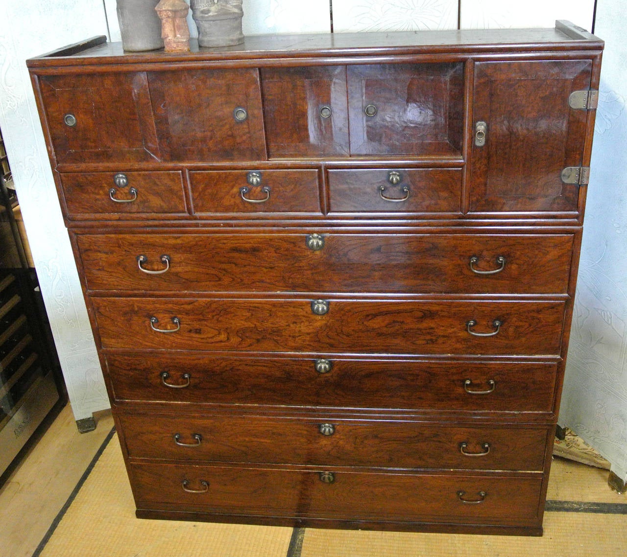 Antique Meiji Exotic Wood Japanese Sendai Tansu Samurai Clothing Chest ...