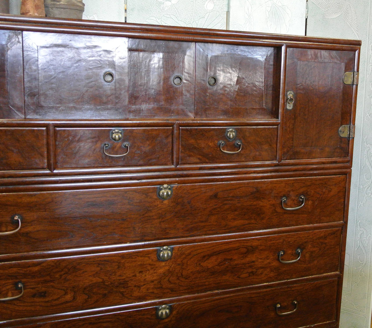 Antique Meiji Exotic Wood Japanese Sendai Tansu Samurai Clothing Chest ...
