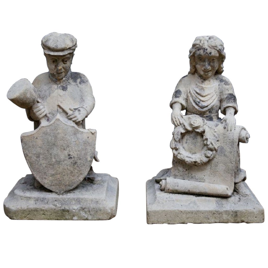 Mason, Wreath and Scroll Carved Stone Figures For Sale at 1stDibs