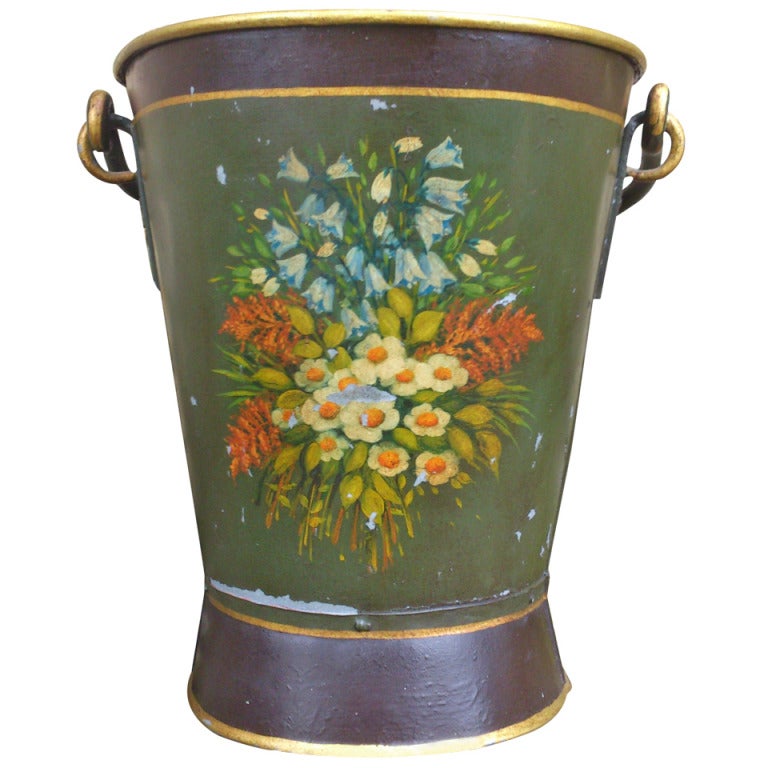 Antique Painted Pail or Scuttle For Sale at 1stDibs