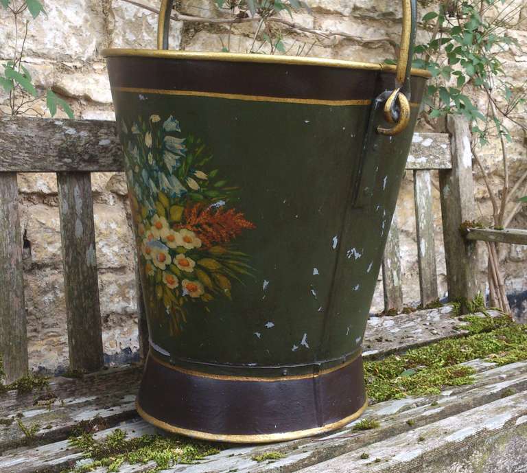 Antique Painted Pail or Scuttle For Sale at 1stDibs