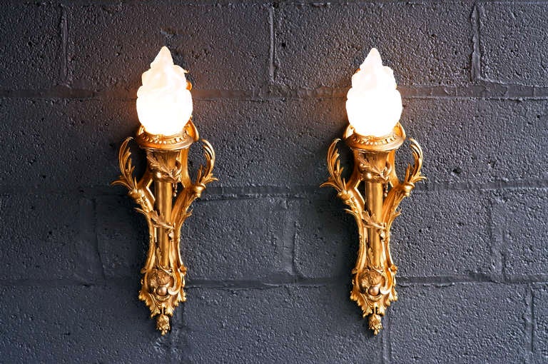 Flaming Bronze Torch Sconces at 1stDibs