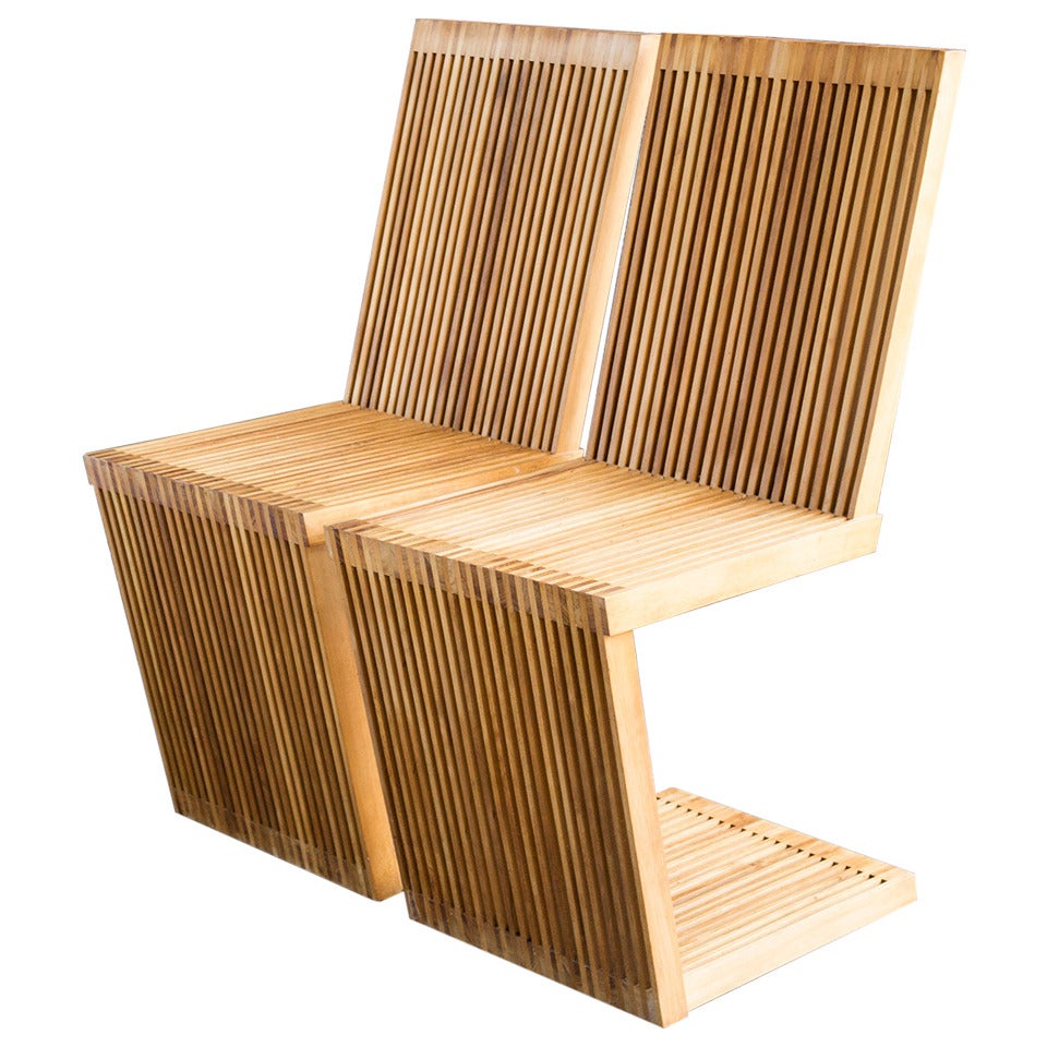 Pair of Slatted Chairs at 1stDibs