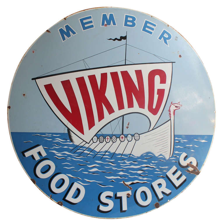 1940's Porcelain Original American Sign Viking Food Stores at 1stDibs